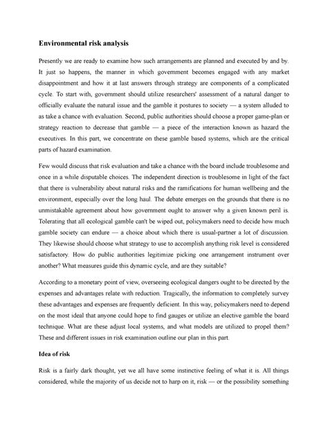 Environmental Risk Analysis Environmental Risk Analysis Presently We