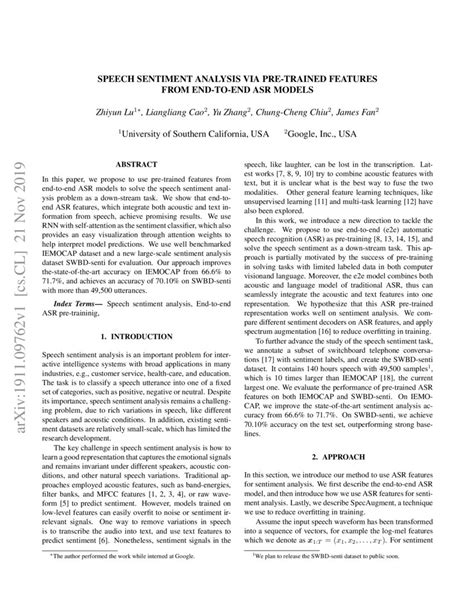 Speech Sentiment Analysis Via Pre Trained Features From End To End Asr