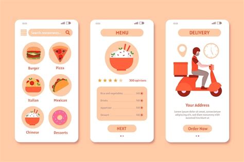 음식 배달 Onbooard 화면 개념 무료 벡터
