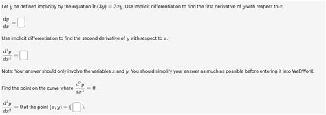 solved let y be defined implicitly by the equation