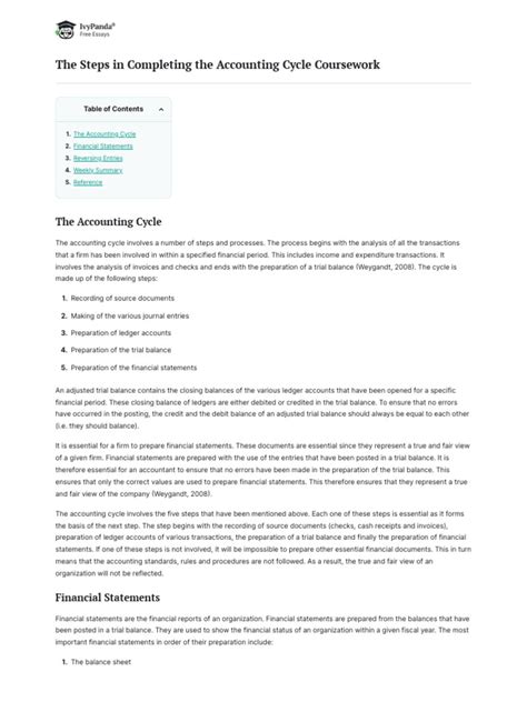 The Steps In Completing The Accounting Cycle 958 Words Coursework Example Pdf Debits And