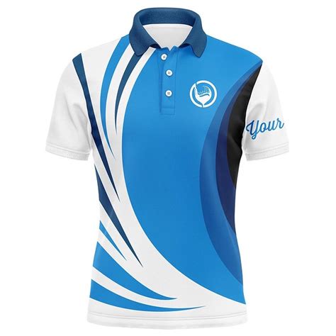 Mens Polo Golf Shirts Custom Name Blue And White Golf Shirt Team Golf