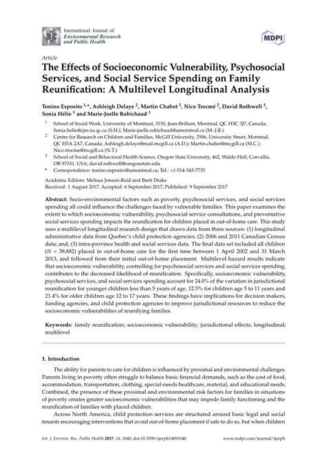 Pdf The Effects Of Socioeconomic Vulnerability Psychosocial Services
