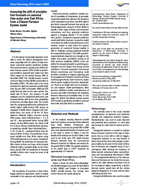 Pdf Evaluating Cfs Model Precipitation Forecasts In East Africa