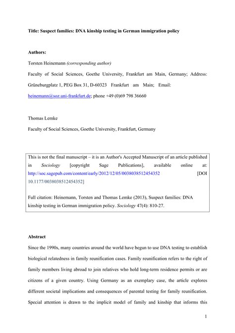Pdf Suspect Families Dna Kinship Testing In German Immigration Policy