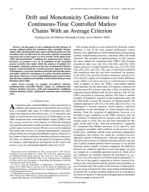 Pdf Drift And Monotonicity Conditions For Continuous Time Controlled