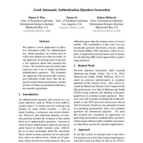 Good Automatic Authentication Question Generation Acl Anthology