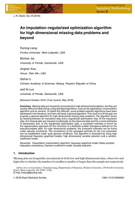 Pdf An Imputation Consistency Algorithm For High Dimensional Missing