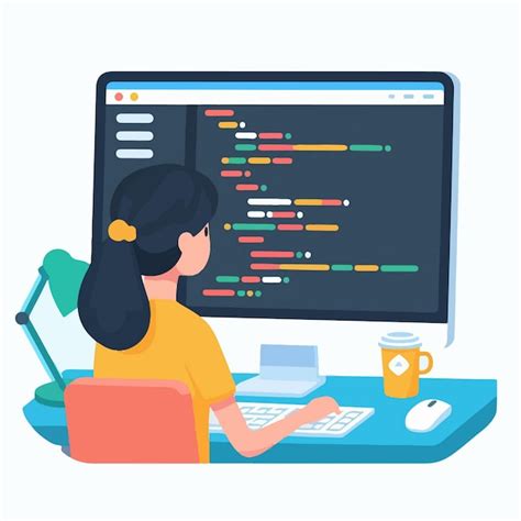 Premium Vector Flat Design Illustration Of The Programmer Girl With Code