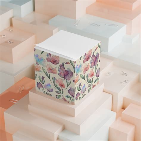 Watercolor Flower Note Cube Sticky Notes Flower Sticky Notes Flower Notepad Cute Office