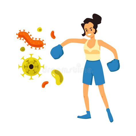 Woman In Boxing Gloves Fighting Viruses Cartoon Vector Illustration