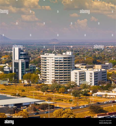 Aerial View Of Gaborone Cbd Towers High Rise Buildings Shopping