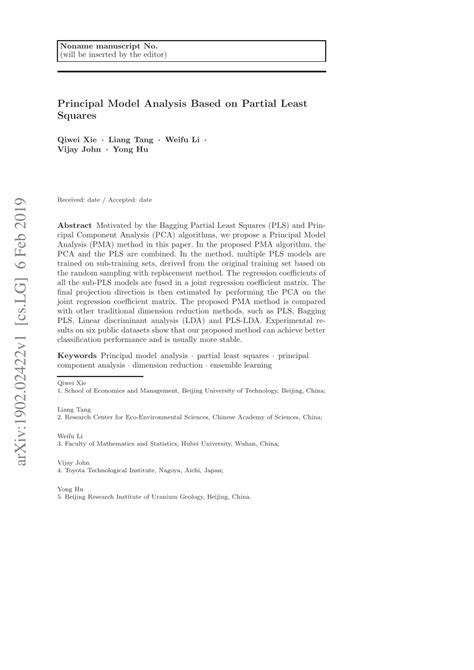 pdf principal model analysis based on partial least squares