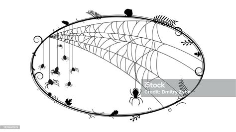 타원형 거미 거미 거미 웹 과 식물 은 흰색 배경에 Brach 할로윈 배경 디자인 요소 으스스한 무서운 공포 장식 벡터 거미에 대한 스톡 벡터 아트 및 기타 이미지 Istock