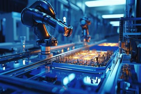 A Robot That Is Made By Robots In A Factory Advanced Robotic Arm Assembling A Circuit Board