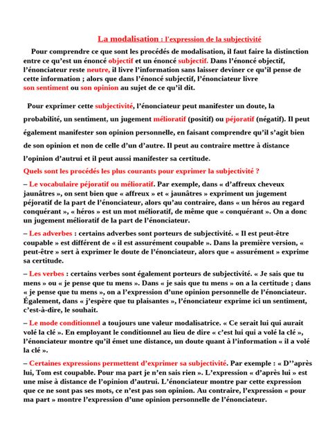 La Modalisation Pdf