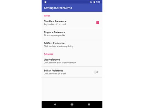 how to code a settings screen in an android app medianic
