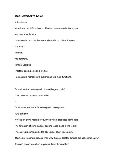 Solution English Human Male Reproductive System Class 10 Sexual