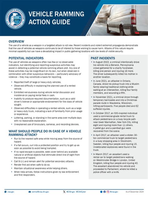 Cisa Vehicle Ramming Action Guide Pdf Traffic Risk