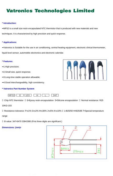 Pdf Mf52 Thermistors Varistor Mf52thermistors Pdf · ① Chip Ntc