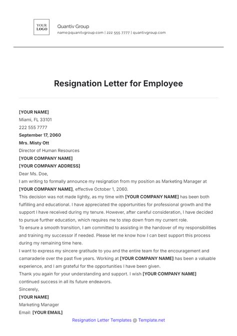 Free Resignation Letter Of Government Employee Template To Edit Online