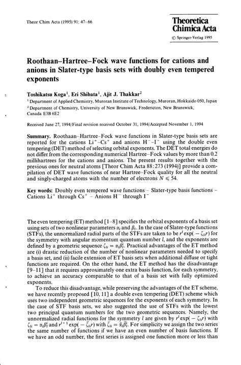 Pdf Roothaan Hartree Fock Wave Functions For Cations And Anions In