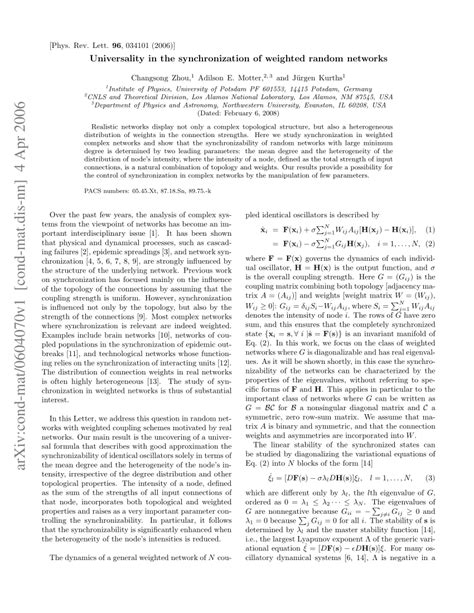 Pdf Universality In The Synchronization Of Weighted Random Networks