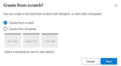 Hackathon Composer Home Create From Scratch Vs Create From Empty Bot