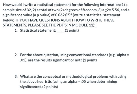 Solved How Would I Write A Statistical Statement For The