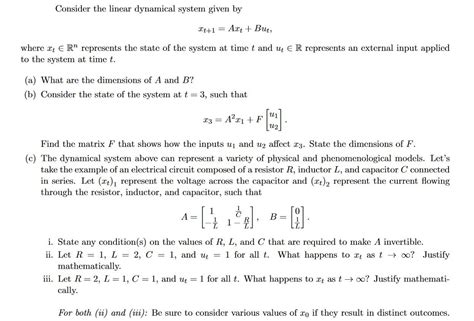 Consider The Linear Dynamical System Given By