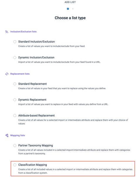 Set Up The Classification Mapping List