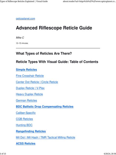 types of riflescope reticles explained visual guide download free