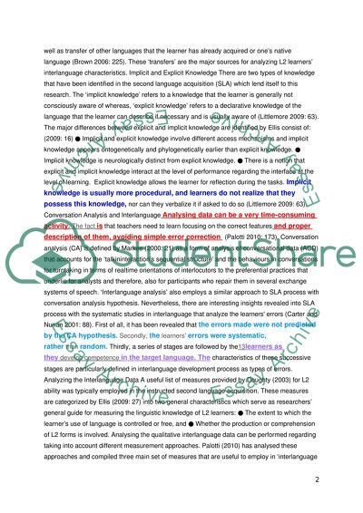 second language acquisition interlanguage and explicit knowledge