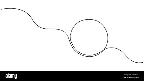 Continuous One Line Drawing Of Black Circle Round Frame Sketch Outline