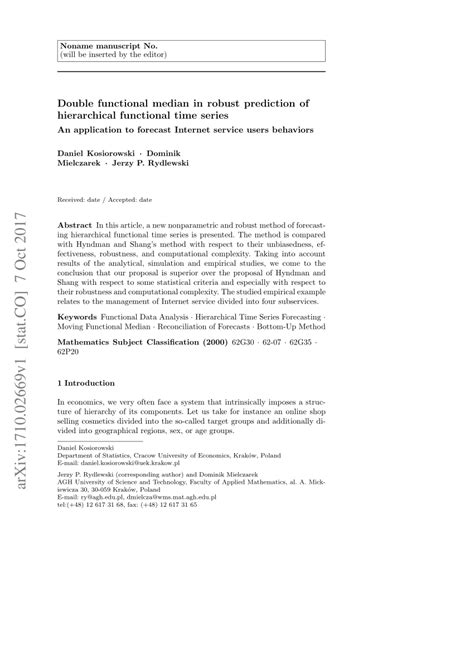 Pdf Double Functional Median In Robust Prediction Of Hierarchical