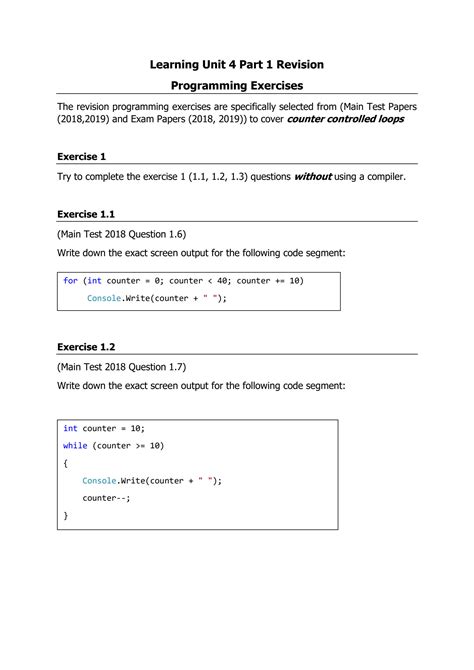 Solution Unit 4 Part 1 Revision Programming Exercises Studypool