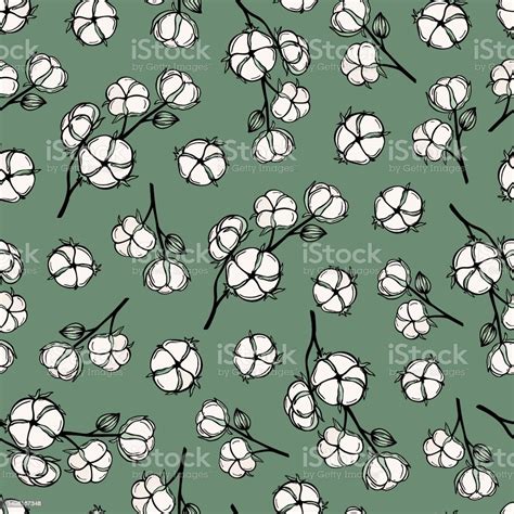 손으로 그린 면의 이음매 없는 패턴 식물 목화 식물과 나뭇잎과 가지 인사말 카드 초대장 벽지 포장지 패브릭에 대한 장식 꽃 벡터 그림 개화기에 대한 스톡 벡터 아트 및 기타