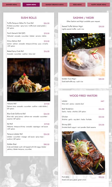 Haiku Tampa Menu In Tampa Florida Usa