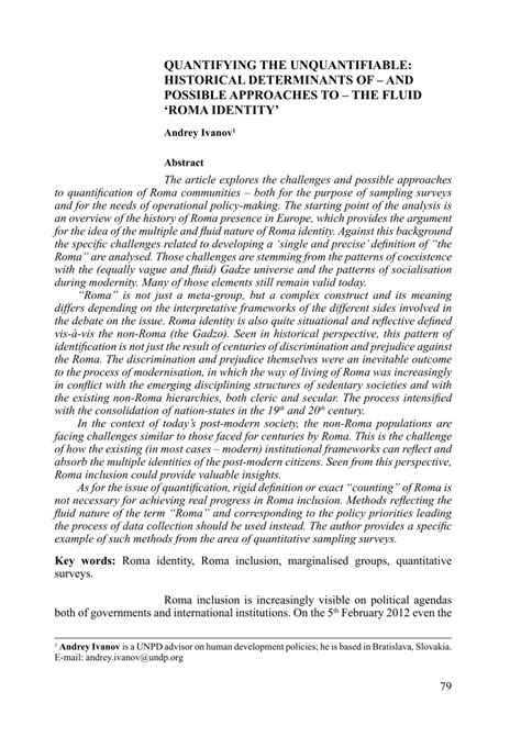 Pdf Quantifying The Unquantifiable Defining Roma Populations In Quantitative Surveys