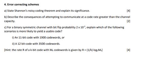 Solved 4 Error Correcting Schemes A State Shannons Noisy