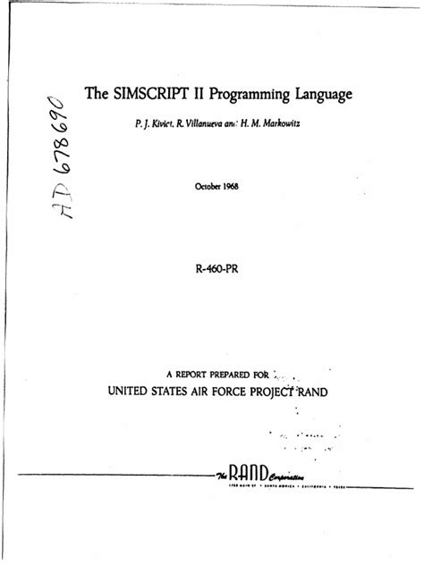 The Simscript Programming Language P Kivict R Villanueva Ant H M Markowitz Pdf