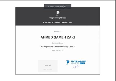 Proud To Have Completed The Algorithms And Problem Solving Level 4 Course