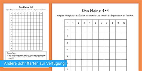 Tabelle Zum Einmaleins Kleines 1x1 Arbeitsblatt