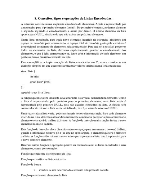 conceitos tipos e operações de listas encadeadas pdf ponteiro
