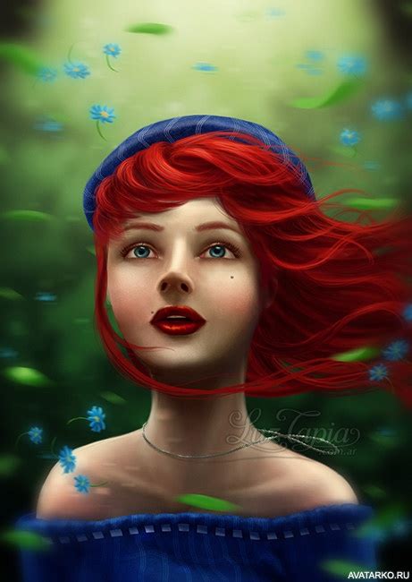 Девушка с красными волосами развевающимися на ветру — Картинки для аватарки