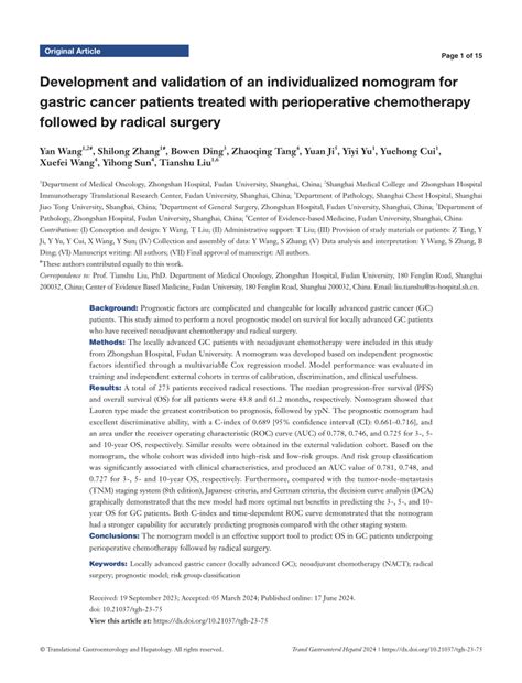 Pdf Development And Validation Of An Individualized Nomogram For