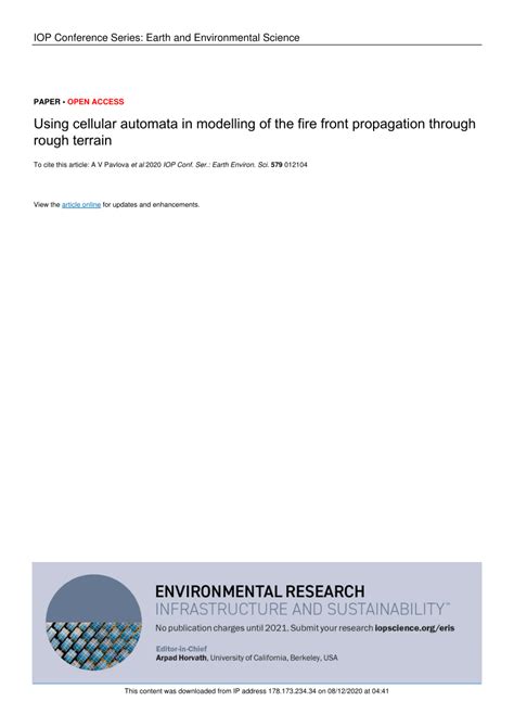 PDF Using Cellular Automata In Modelling Of The Fire Front Propagation Through Rough Terrain