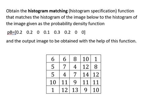 Solved Obtain The Histogram Matching Histogram Chegg Com
