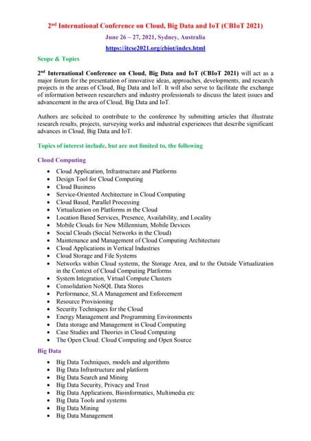2nd International Conference On Cloud Big Data And Iot Cbiot 2021 Pdf Cloud Computing