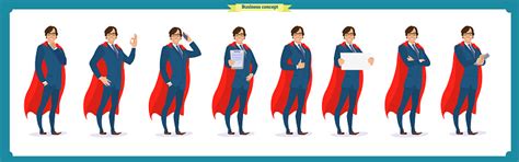 슈퍼 사업 캐릭터 포즈 몸짓 행동 신체 요소 집합입니다 백색에 절연 되어 있습니다 남자 양복 외 투 만화 스타일의 일러스트 레이 션 비즈니스 사람입니다 교육에 대한 스톡